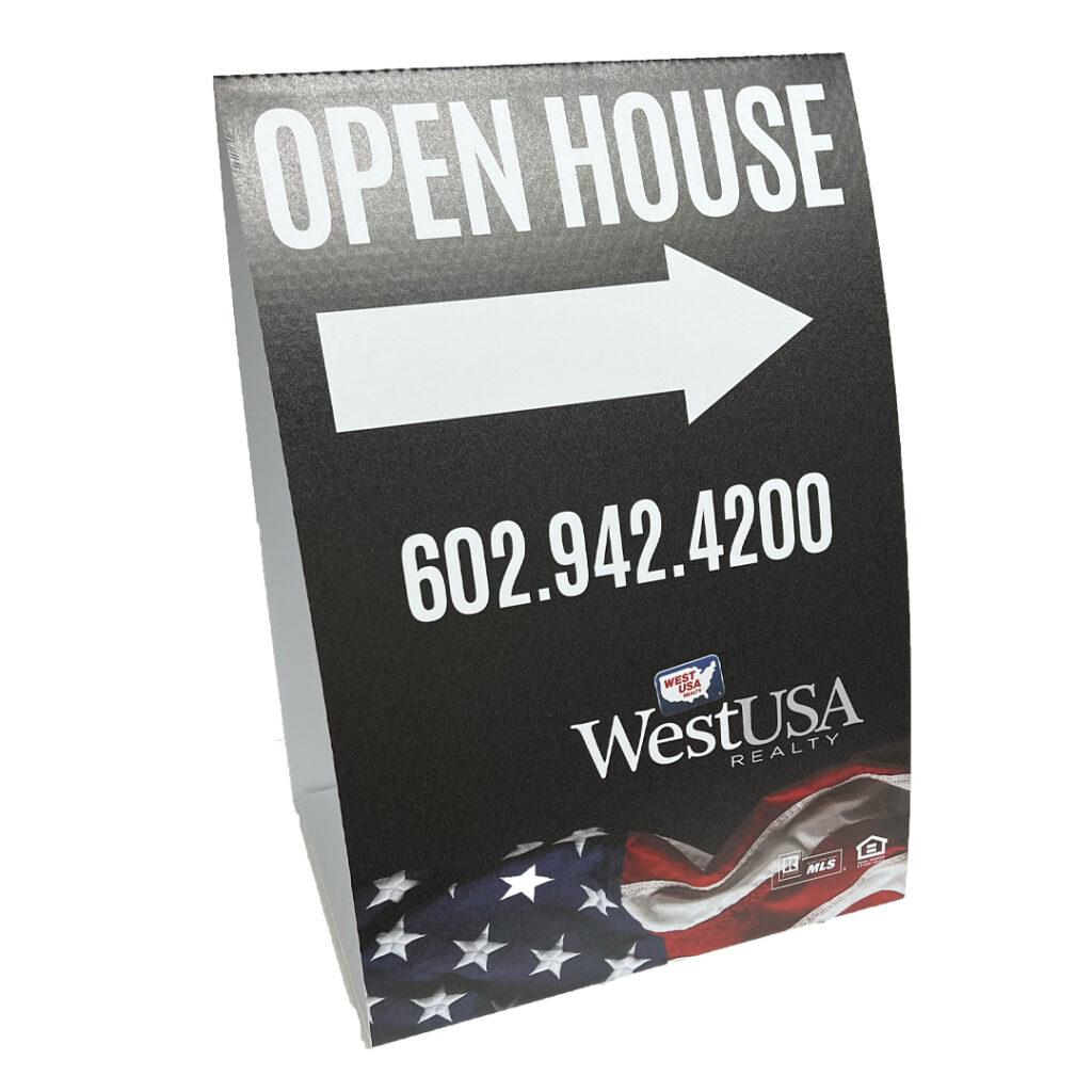 Large Pop Up Open House Sign with Arrow American Flag